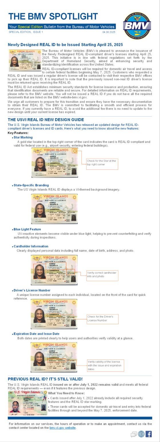 USVI REAL ID Issuance Resumes Starting April 24, 2025 – BMV | USVI ...