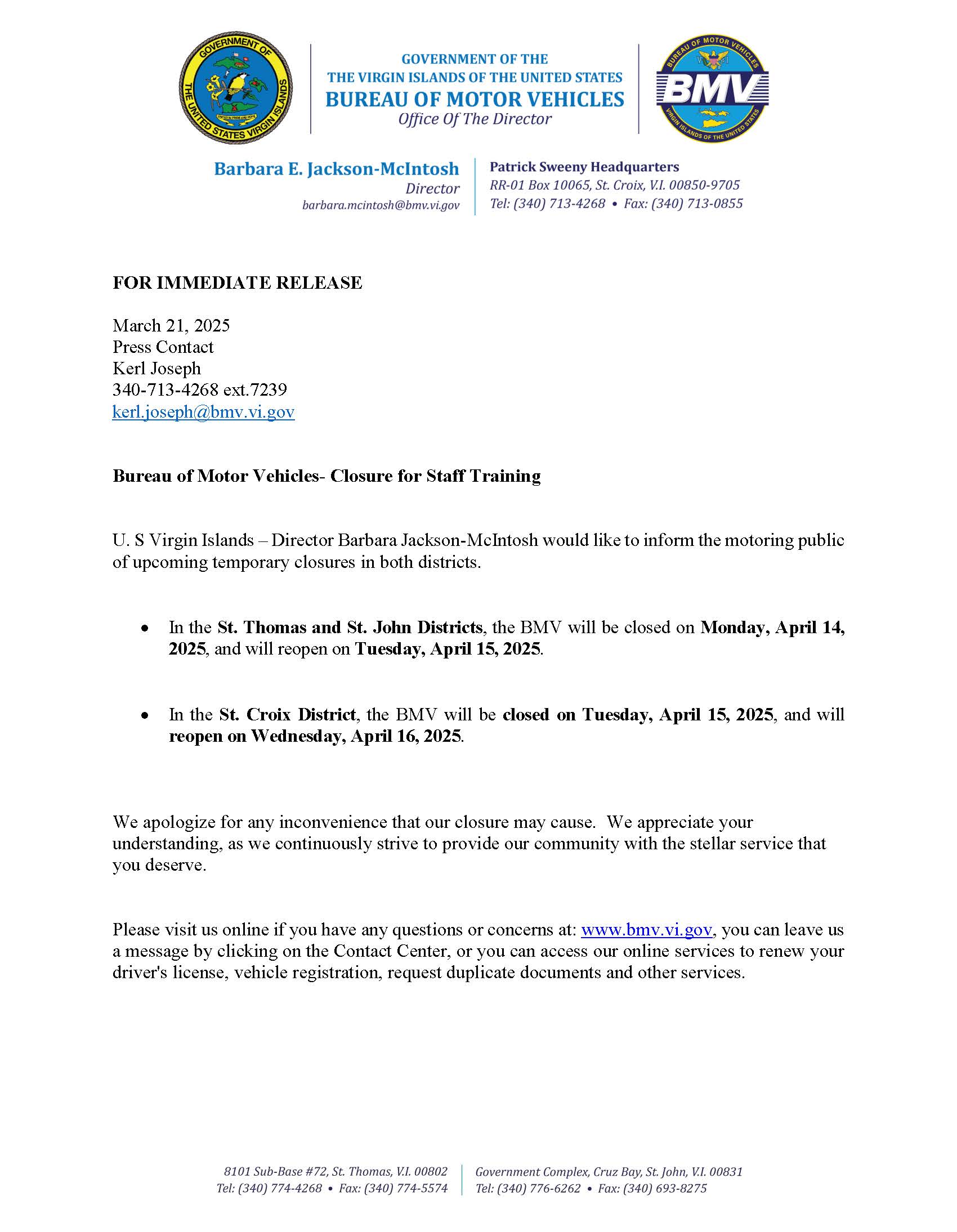 News – BMV | USVI Bureau of Motor Vehicles
